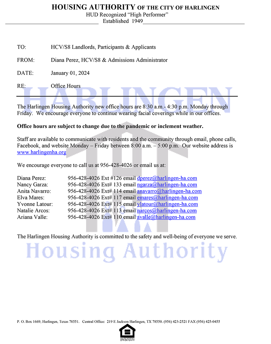 Section 8 General Info | Harlingen Housing Authority